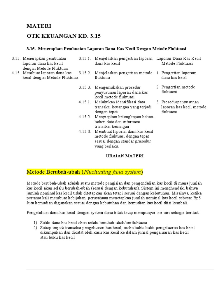 Materi Kd. 3.15. Menerapkan Pembuatan Laporan Dana Kas Kecil Dengan ...