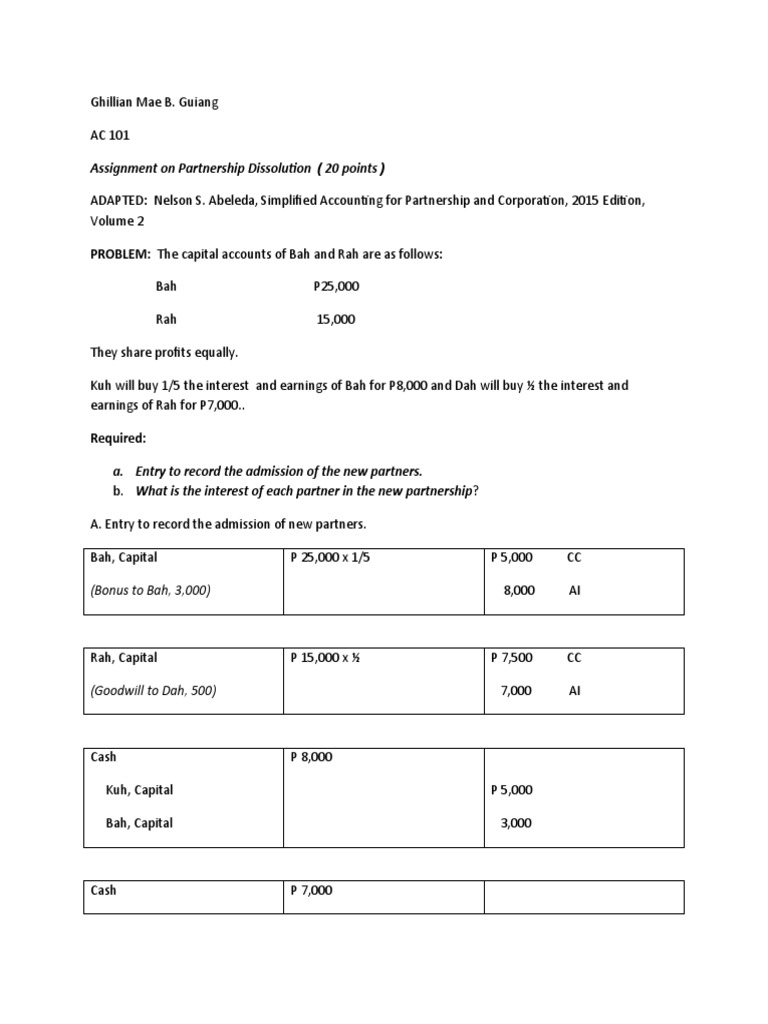 Assignment On Partnership Dissolution | PDF