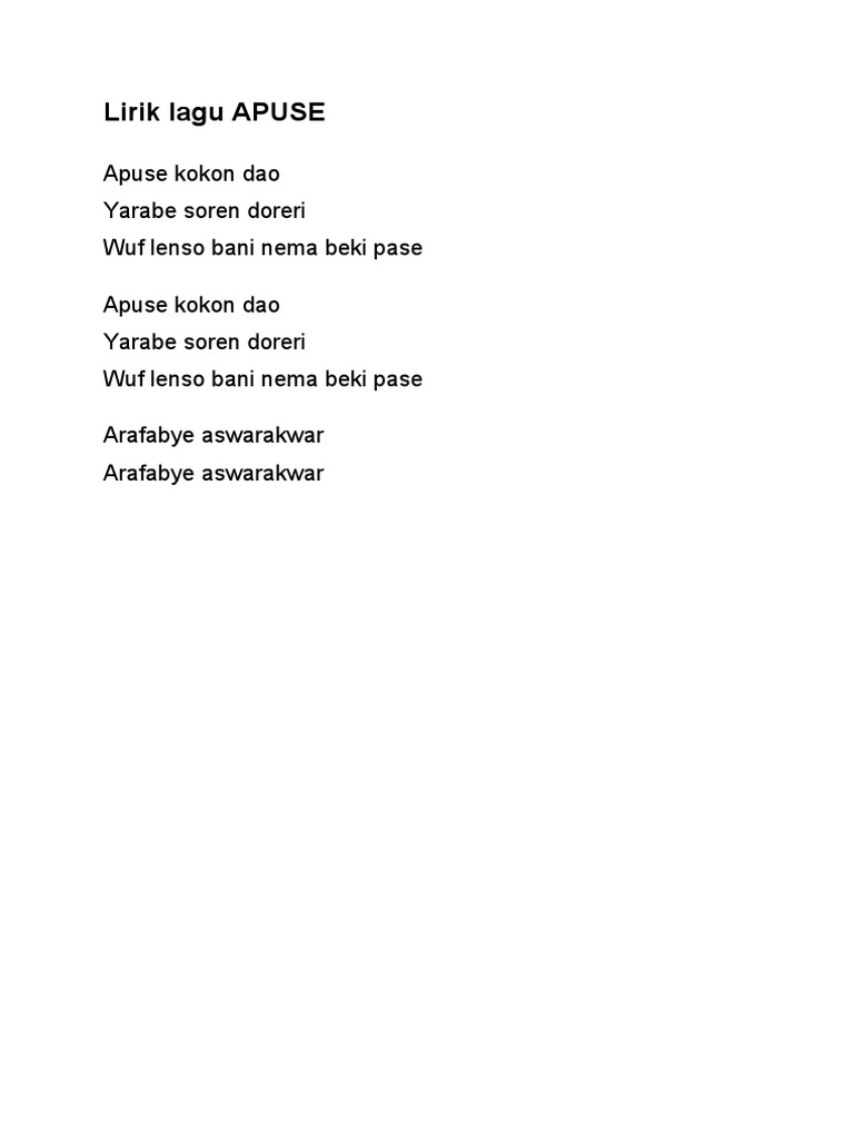 Lirik Lagu APUSE | PDF