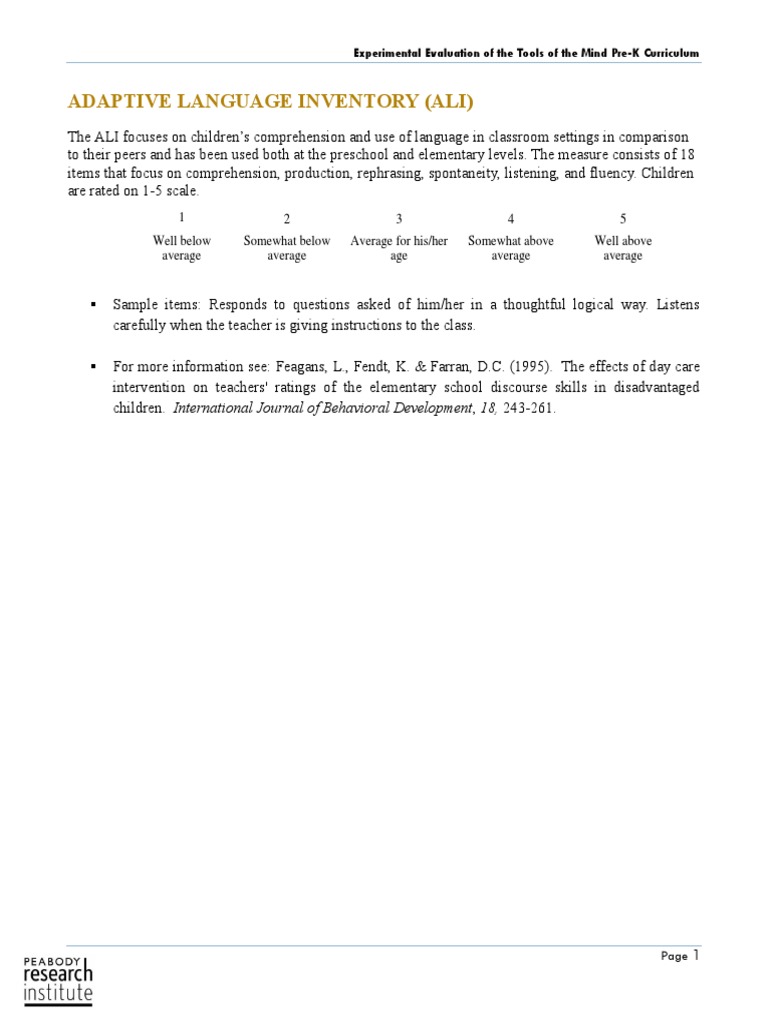 Adaptive Language Inventory (Ali) | PDF