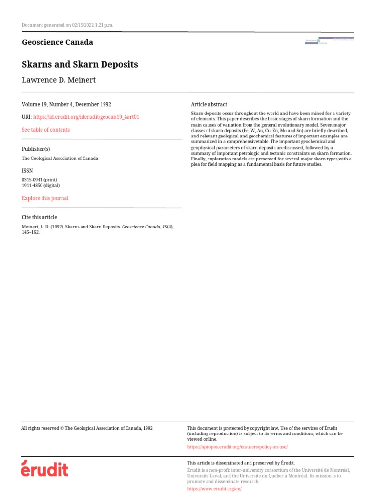 Skarns and Skarn Deposits: Lawrence D. Meinert | PDF | Geology | Earth ...