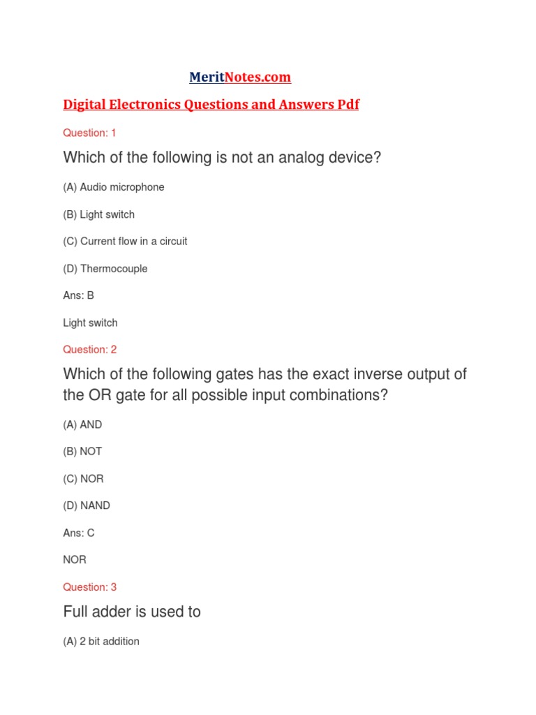 Which of The Following Is Not An Analog Device?: Digital Electronics ...