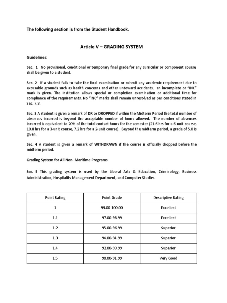 Article V - Grading System: Guidelines | PDF | University And College ...