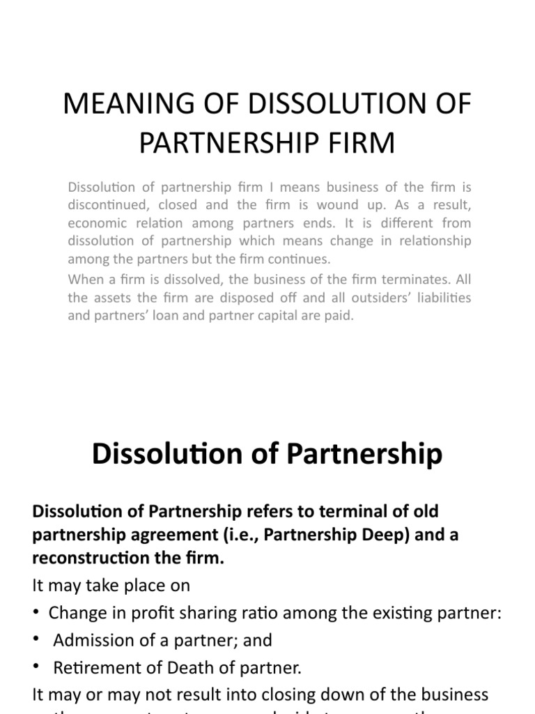 Dissolution of Partnership Firm | PDF | Partnership | Debits And Credits