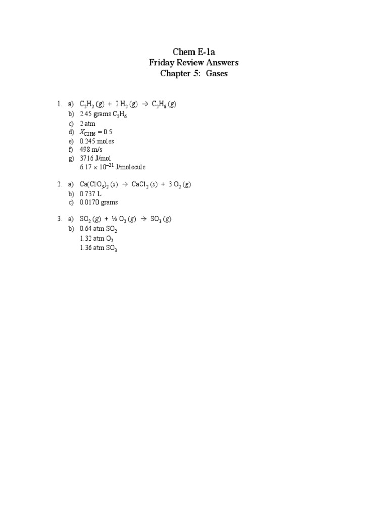Chem E-1a Friday Review Answers Chapter 5: Gases | PDF | Teaching ...