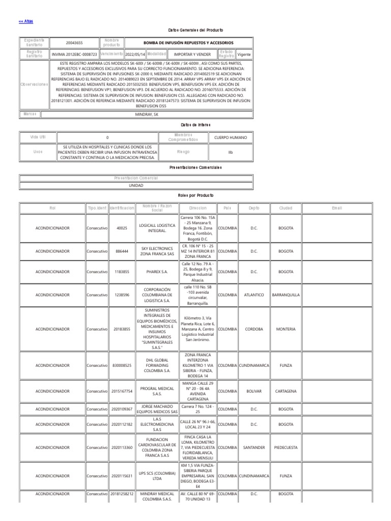 Invima Bomba Infusion SK600 | PDF | Colombia | Bogotá