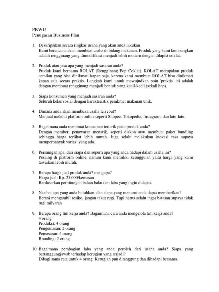 Penugasan Business Plan - KEL 3 | PDF | Bisnis | Seni