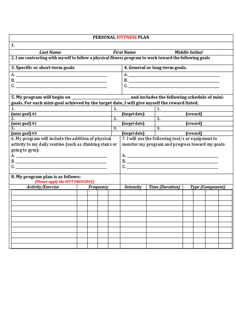 Personal Fittness Plan | PDF | Physical Fitness | Flexibility (Anatomy)