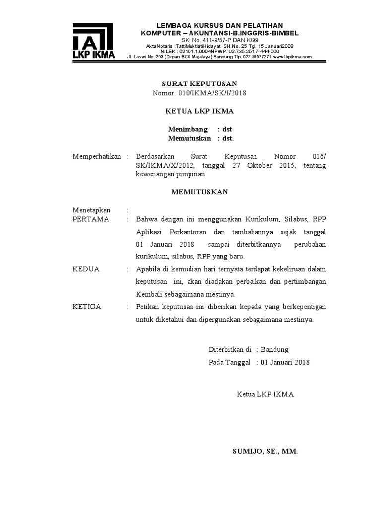 Surat Keputusan v.2 LPK | PDF