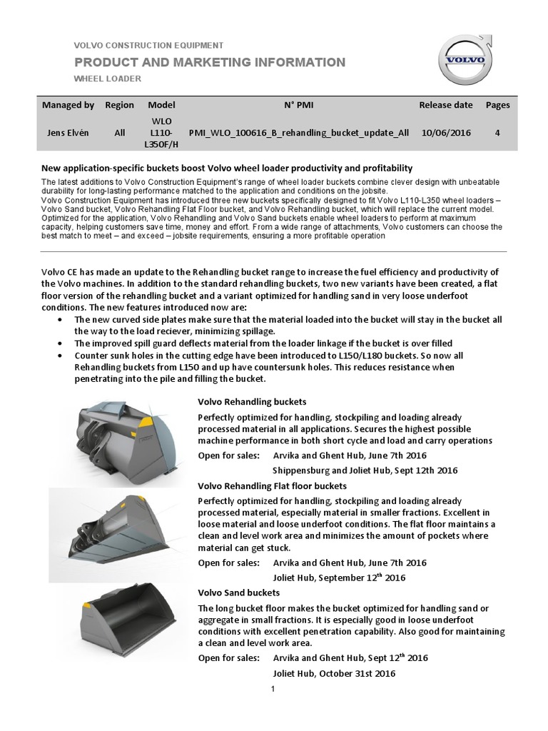 Pmi Wlo 100616 B Rehandling Bucket Update All | PDF | Loader (Equipment ...