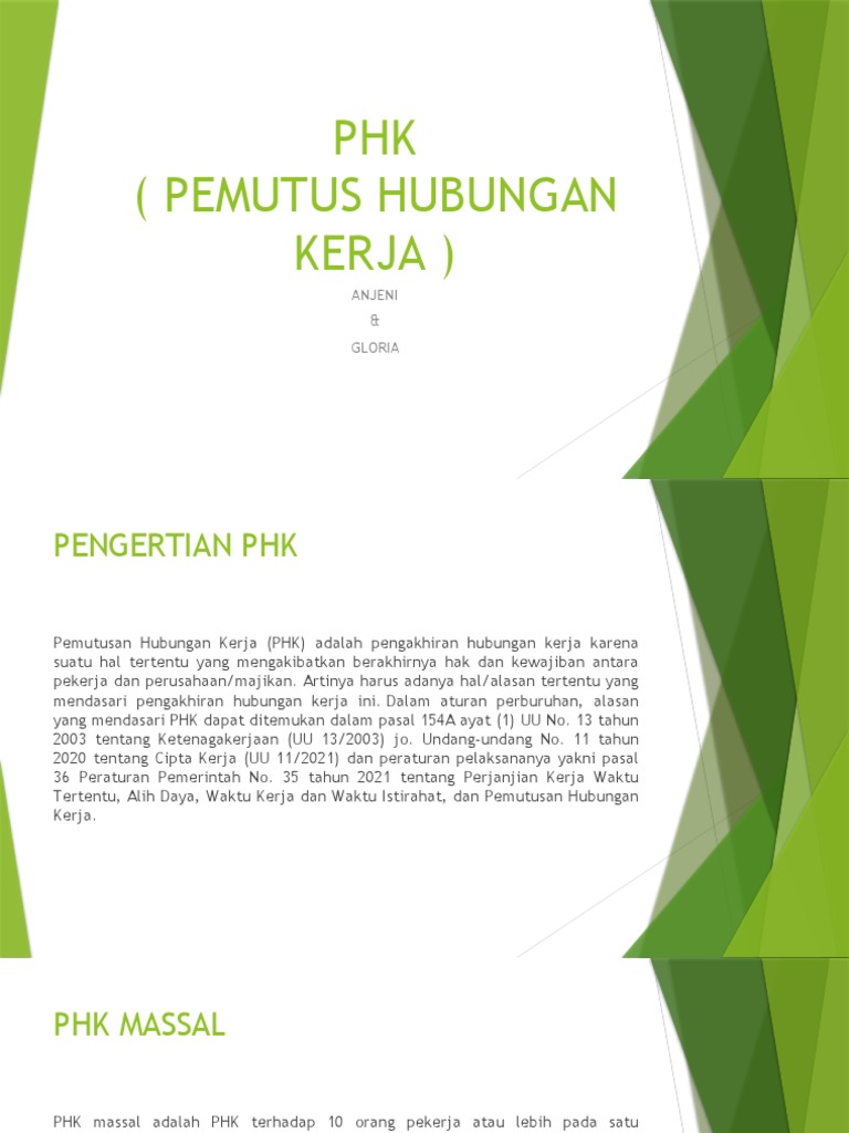 PHK (Pemutus Hubungan Kerja) : Anjeni & Gloria | PDF
