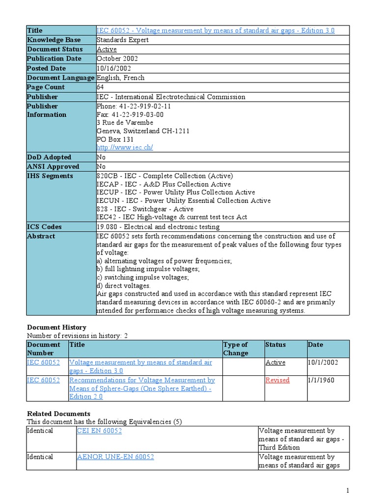 IEC 60052 Status | PDF | High Voltage | International Electrotechnical ...