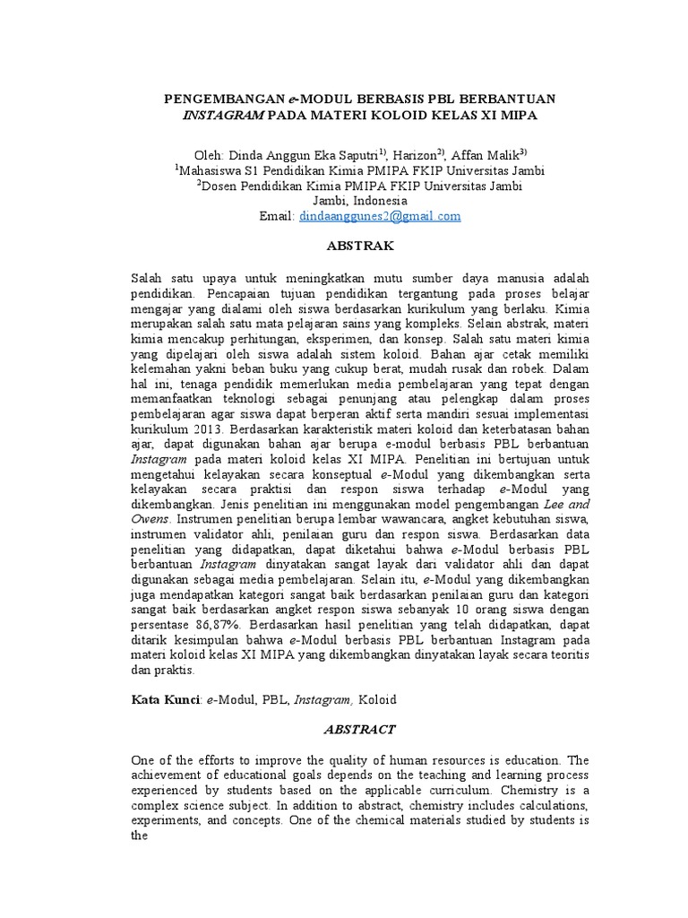e-Modul PBL Koloid Berbasis Instagram | PDF | Karier & Perkembangan ...