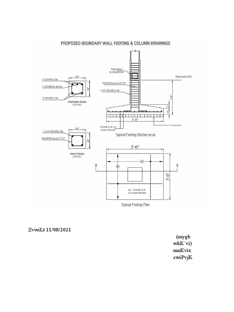 Boundary Wall Column & Footing Details | PDF