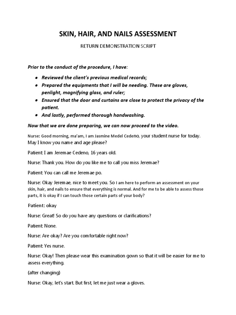 A Model Skin, Hair, and Nails Assessment: Ensuring Normal Findings ...