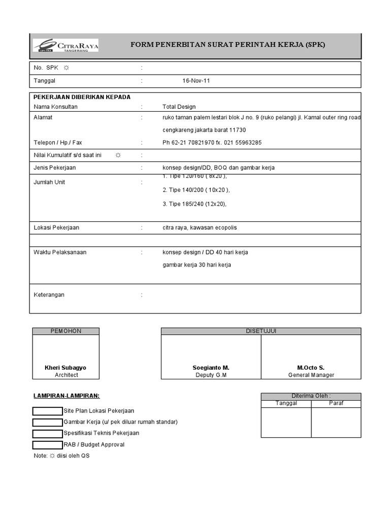 Form Penerbitan SPK | PDF