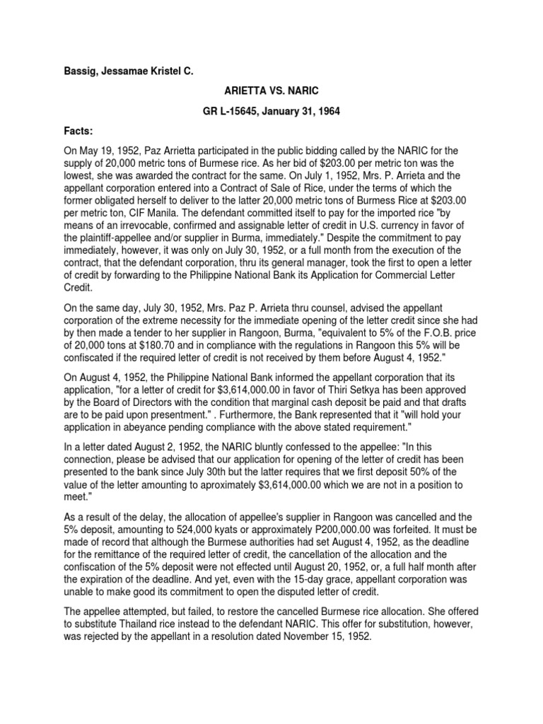 BASSIG, Jessa - GR L-15645 | PDF | Letter Of Credit | Trials