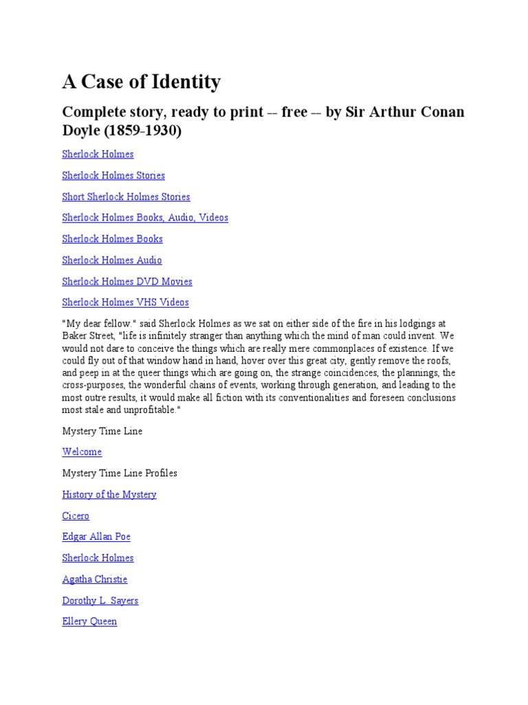 A Case of Identity: Complete Story, Ready To Print - Free - by Sir ...
