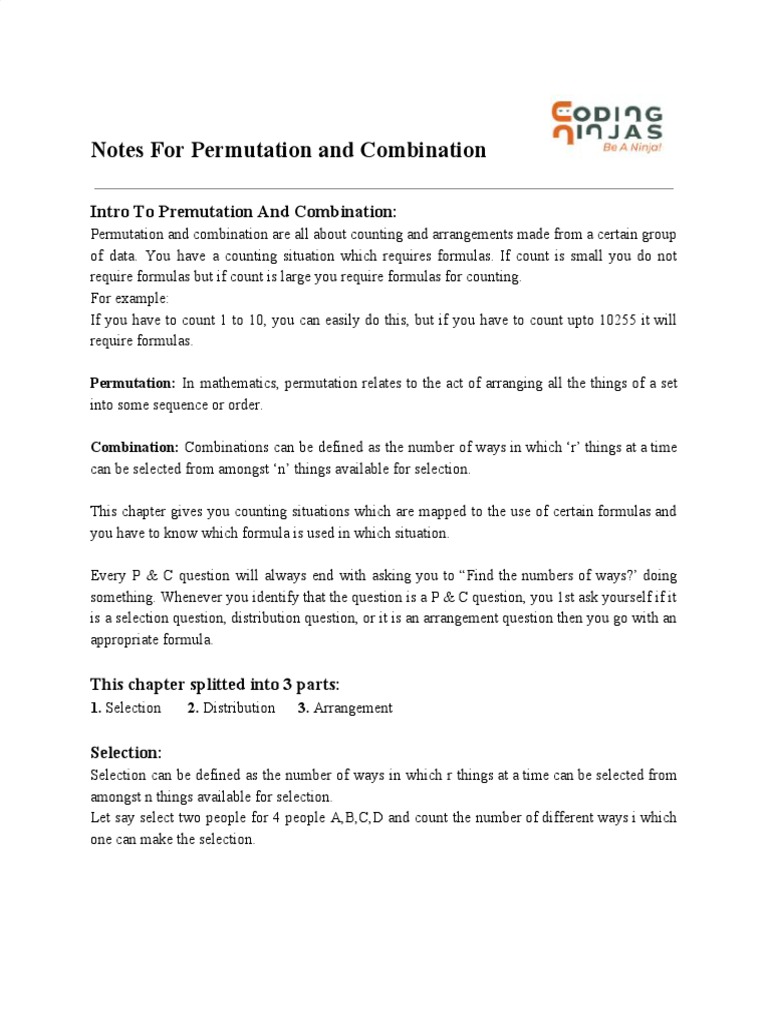 Notes For Permutation and Combination | PDF | Permutation | Numbers
