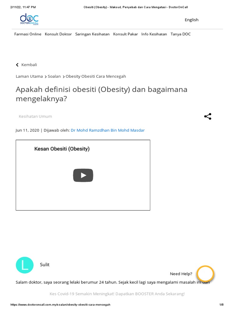 Obesiti (Obesity) - Maksud, Penyebab Dan Cara Mengatasi - DoctorOnCall ...