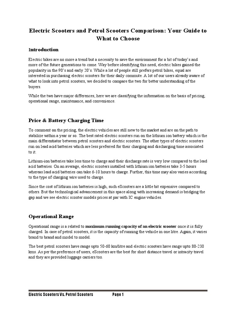 Electric Scooters and Petrol Scooters Comparison Your Guide To What To Choose V2 | PDF ...
