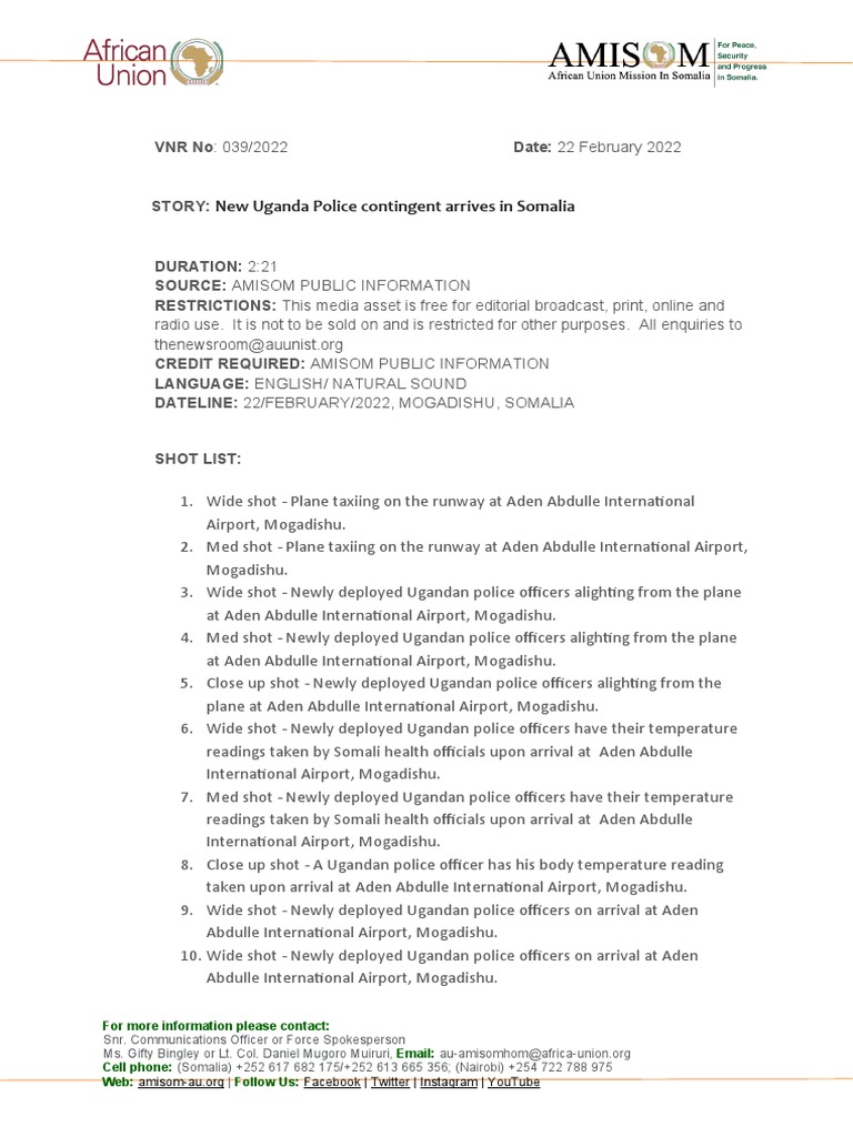 New Uganda Police Contingent Arrives in Somalia | PDF | African Union ...