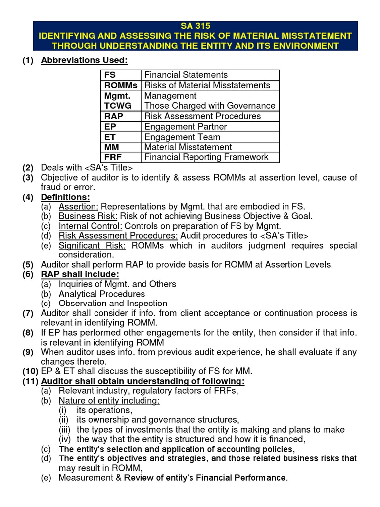 Sa 315 | PDF | Audit | Internal Control