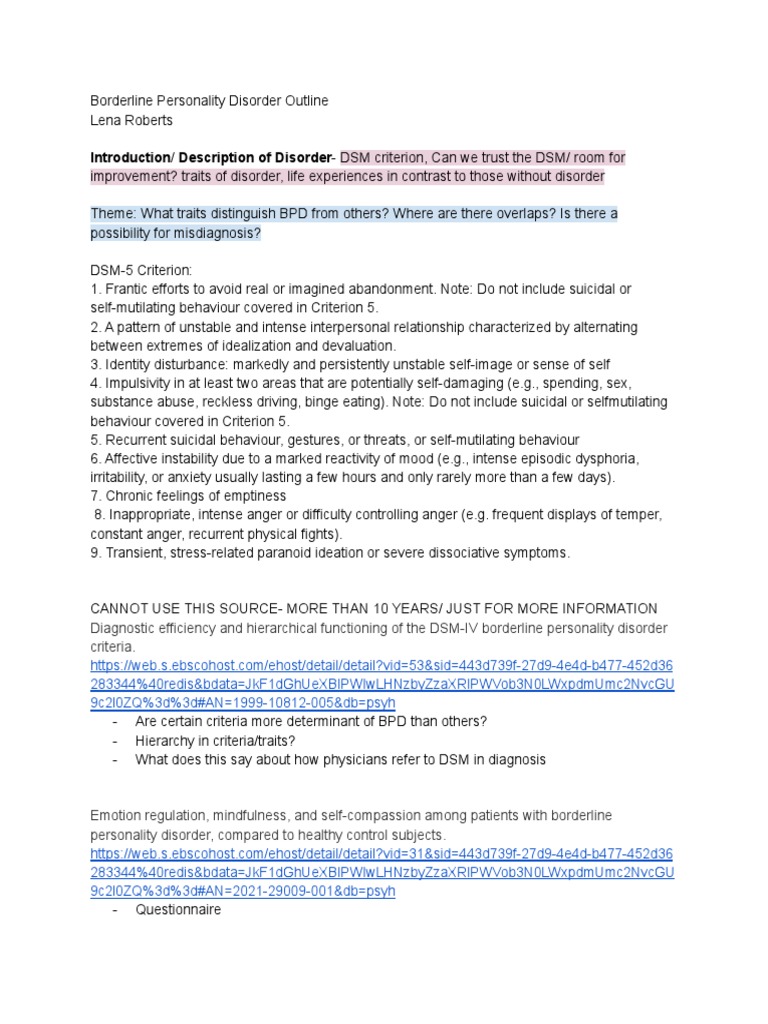 DSM-5 Criteria for Borderline Personality Disorder | PDF | Borderline ...