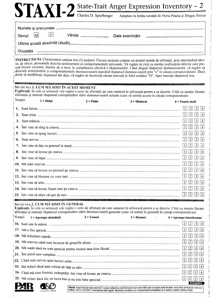 Chestionar STAXI-2 | PDF