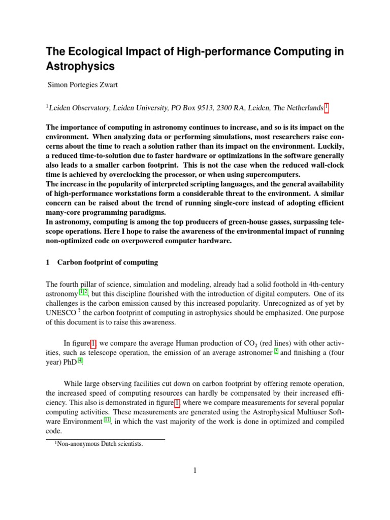 The Ecological Impact of High-Performance Computing in Astrophysics | PDF | Multi Core Processor ...