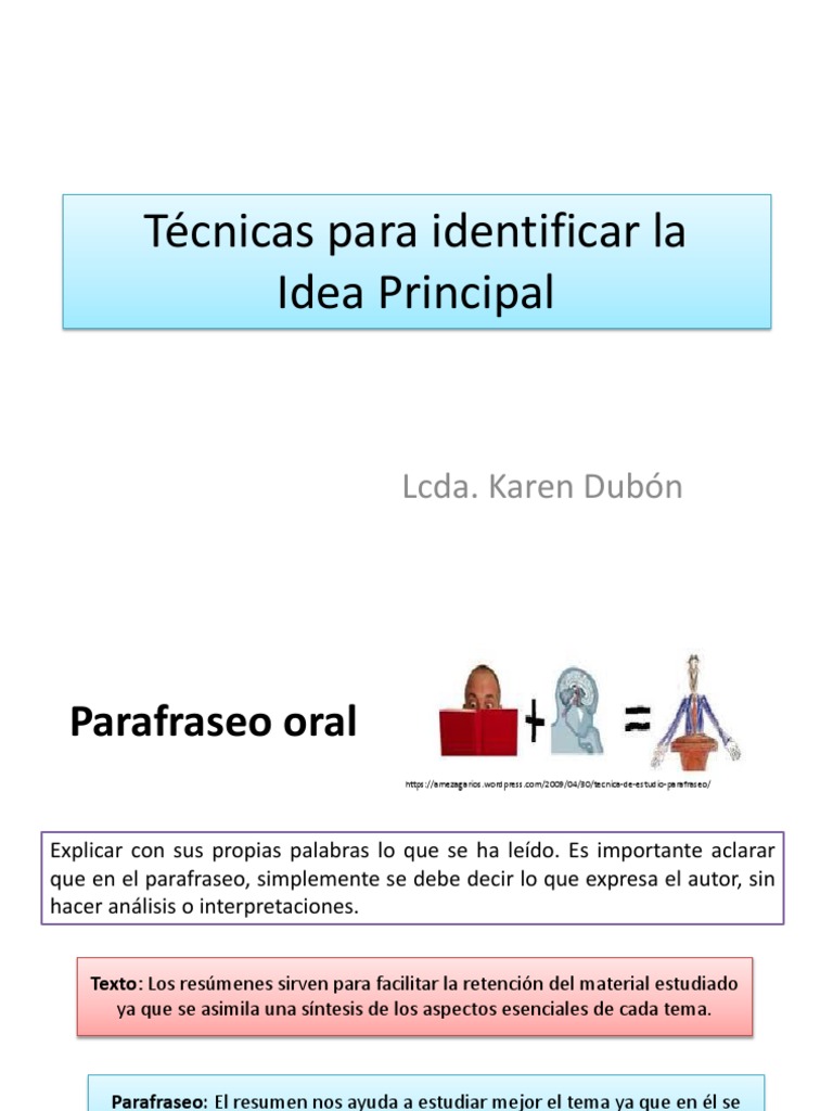 Técnicas para Identificar Idea Principal | PDF | Párrafo | Comprensión ...