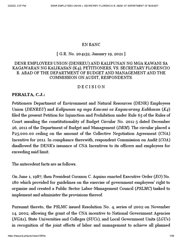 DENR Employees Union v. Abad: CNA Incentive Case | PDF | Certiorari ...