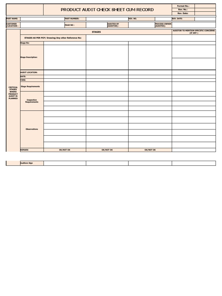 Product Audit Check Sheet Cum Record: Stages | PDF