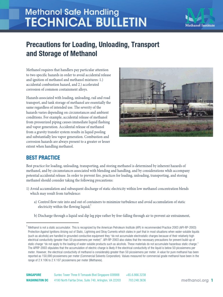 Precautions For Loading, Unloading, Transport and Storage of Methanol ...