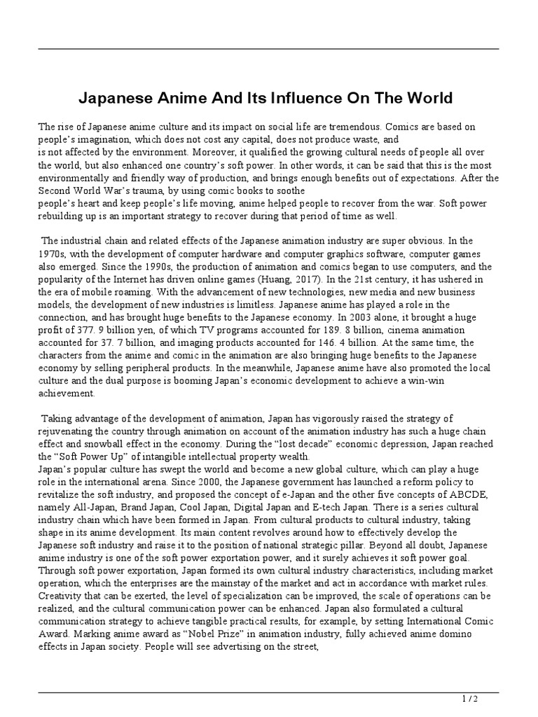 Japanese Anime and Its Influence On The World | PDF | Japan | Anime