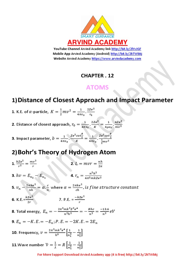 Chap 12 ATOMS (Formula Sheet) - K6q82x7uyqwnfr1f2lft | PDF
