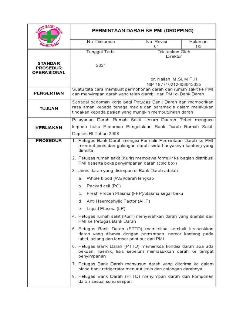 Permintaan Darah Ke Pmi (Dropping) | PDF