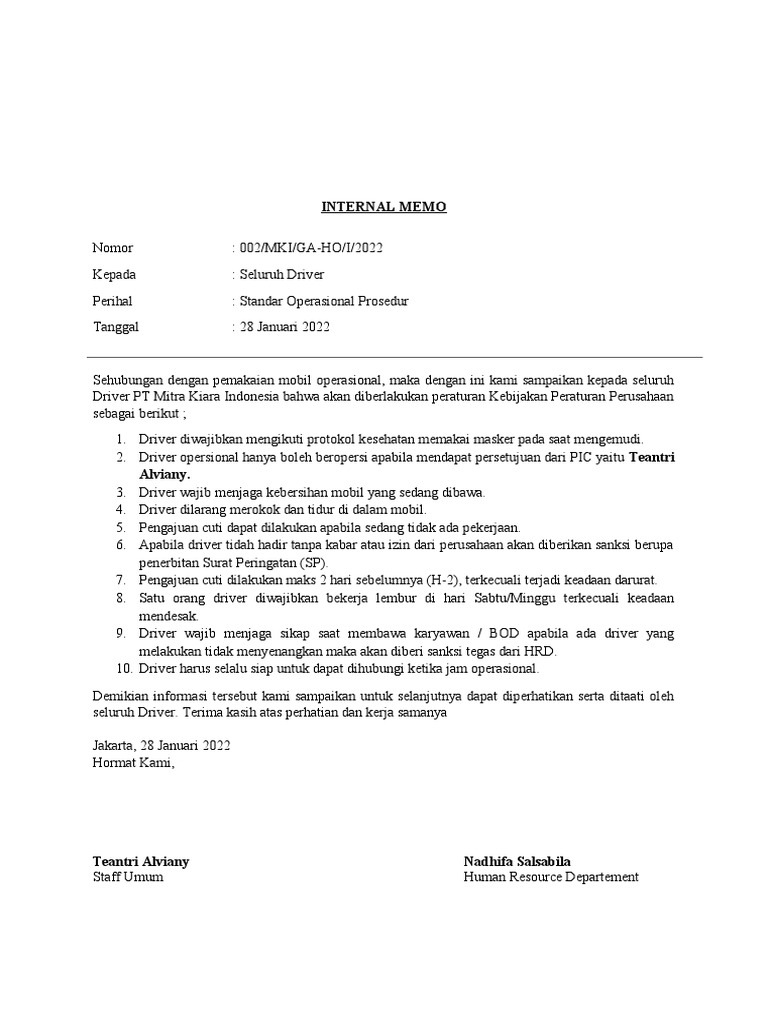Internal Memo Driver | PDF