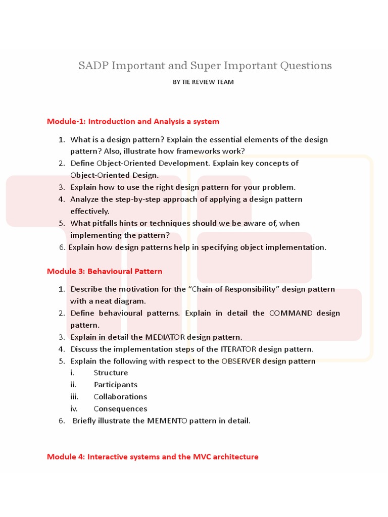 SADP Important and Super Important Questions: Module-1: Introduction and Analysis A System | PDF ...