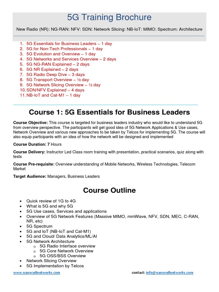 5G Training Brochure: Course 1: 5G Essentials For Business Leaders ...