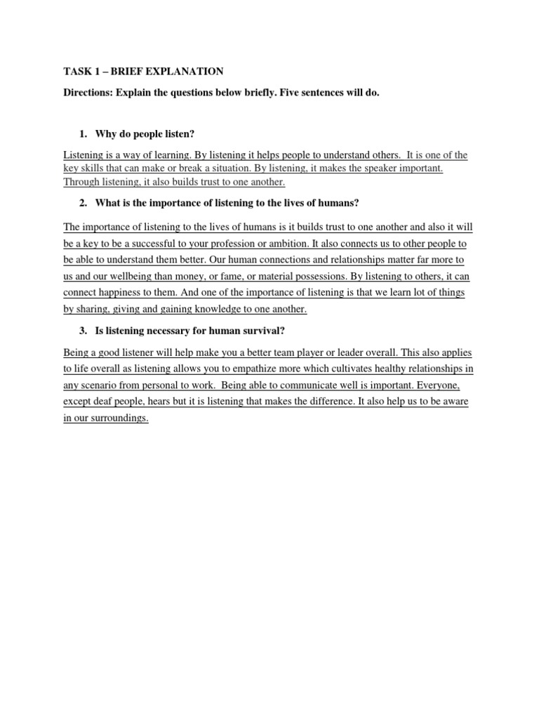 Task 1 - Brief Explanation Directions: Explain The Questions Below ...