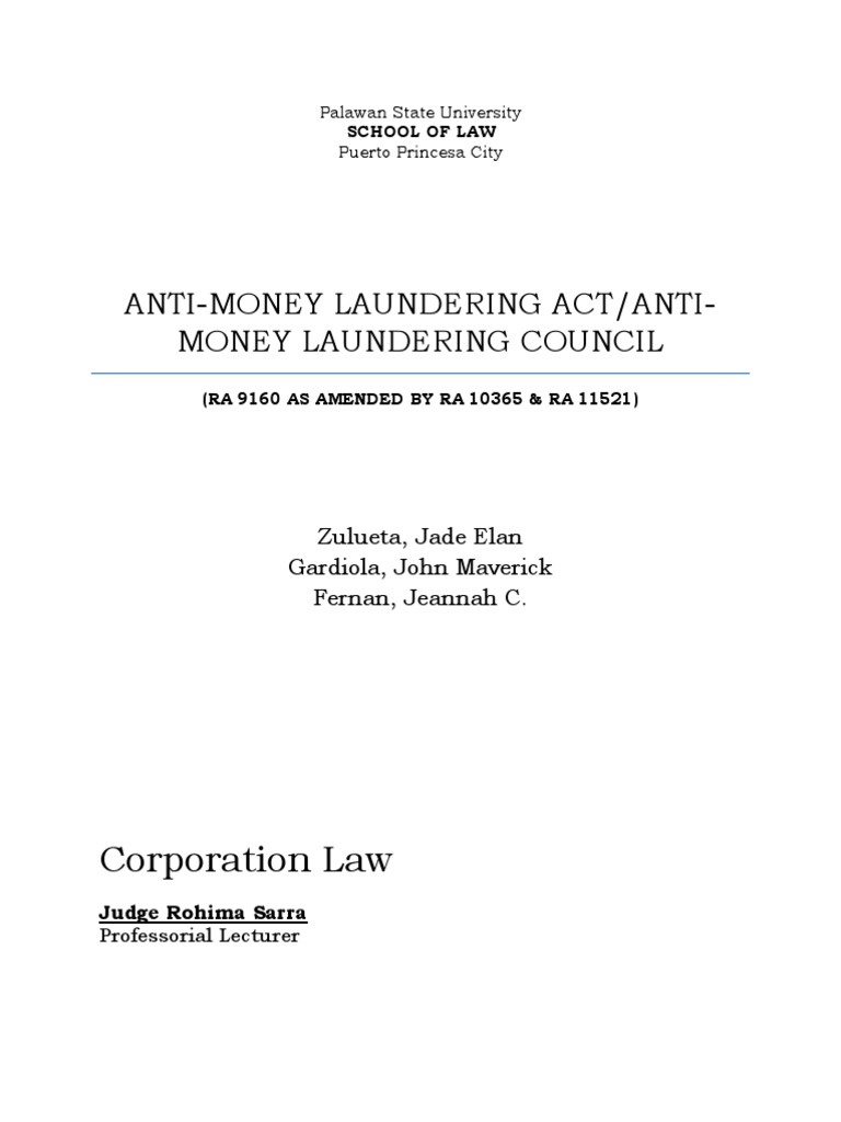 Anti-Money Laundering Act/anti - Money Laundering Council | PDF | Money ...