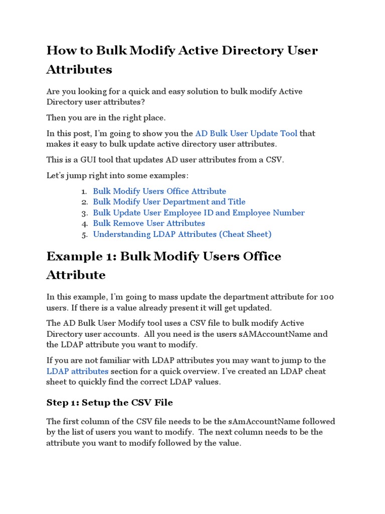 How To Bulk Modify Active Directory User Attributes | PDF | Active ...