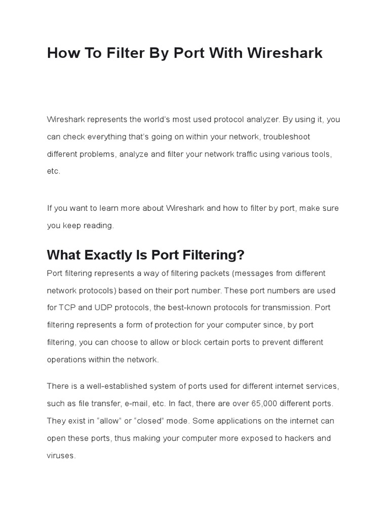 How To Filter by Port With Wireshark | PDF | Port (Computer Networking ...