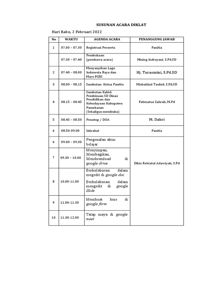 Susunan Acara Bimtek Tik | PDF