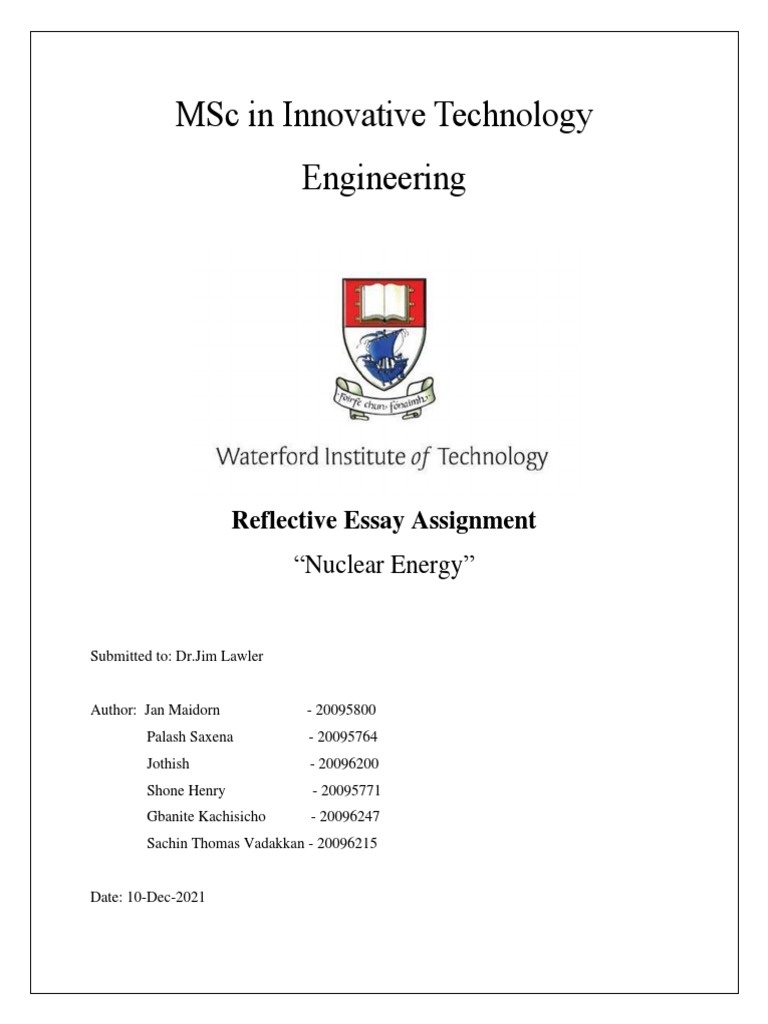 MSC in Innovative Technology Engineering: Reflective Essay Assignment ...