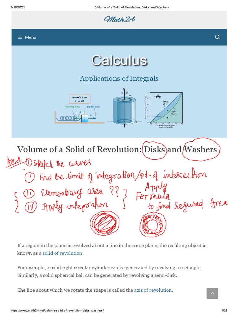 Volume of A Solid of Revolution - Disks and Washers - 22 Feb - B1 | PDF ...