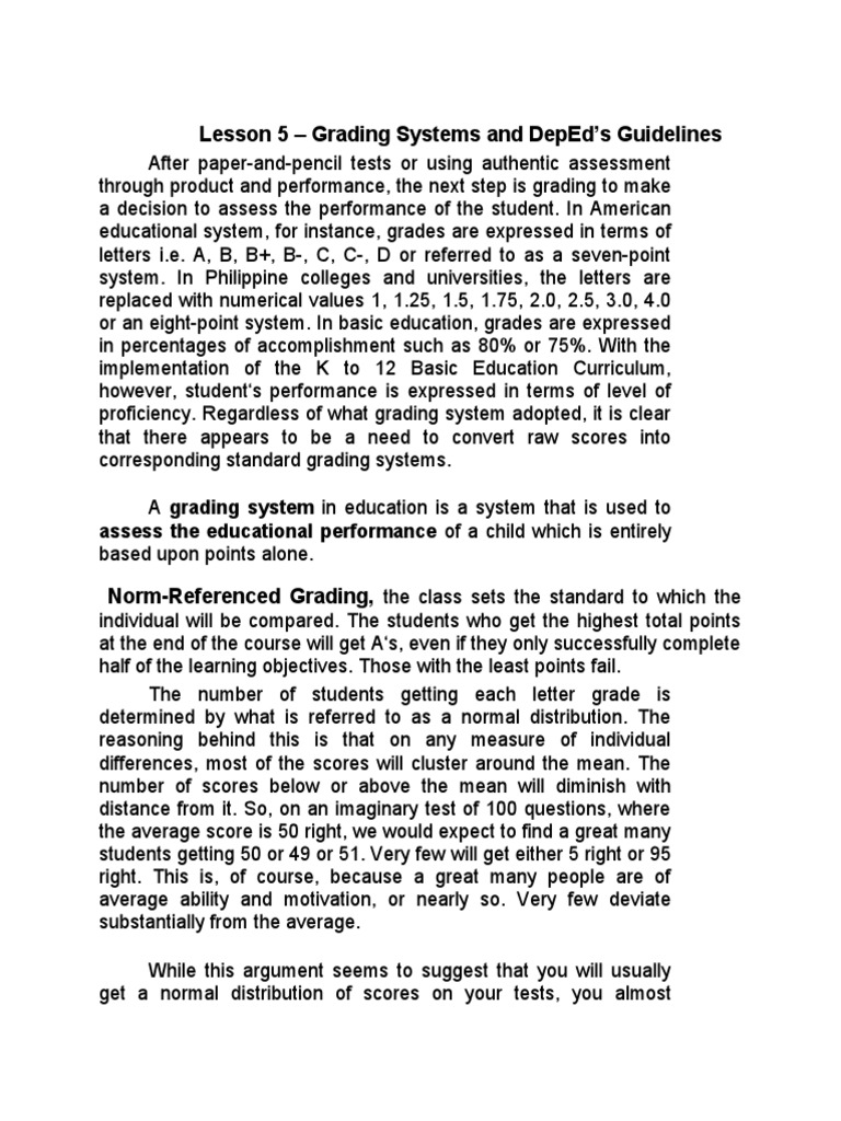 Lesson 5 - Grading Systems and DepEd's Guidelines | PDF | Test ...