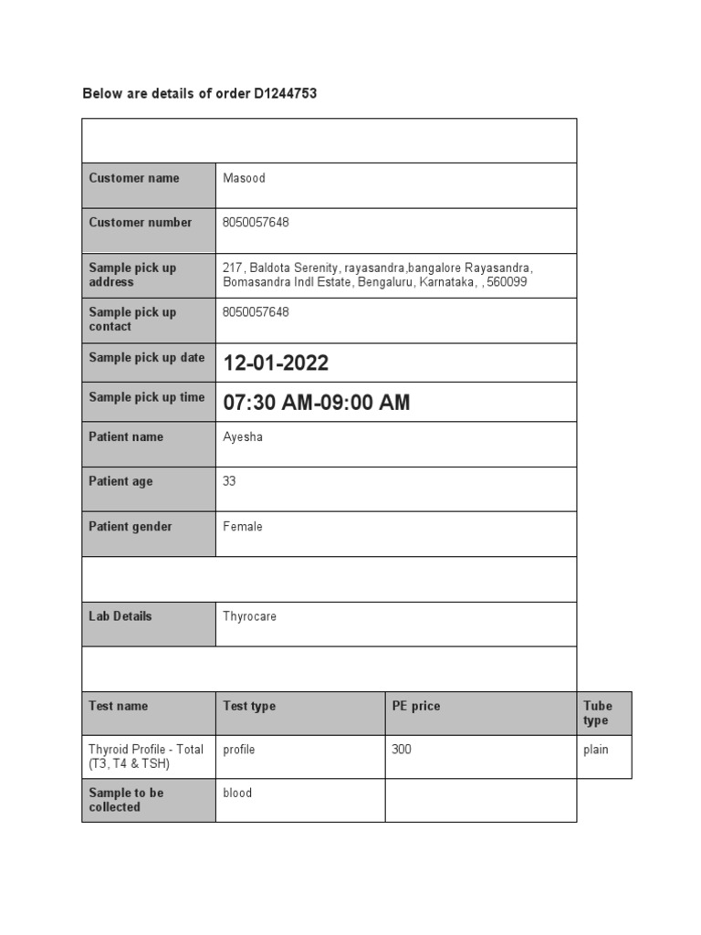 Thyroid Test Order Details D1244753 | PDF