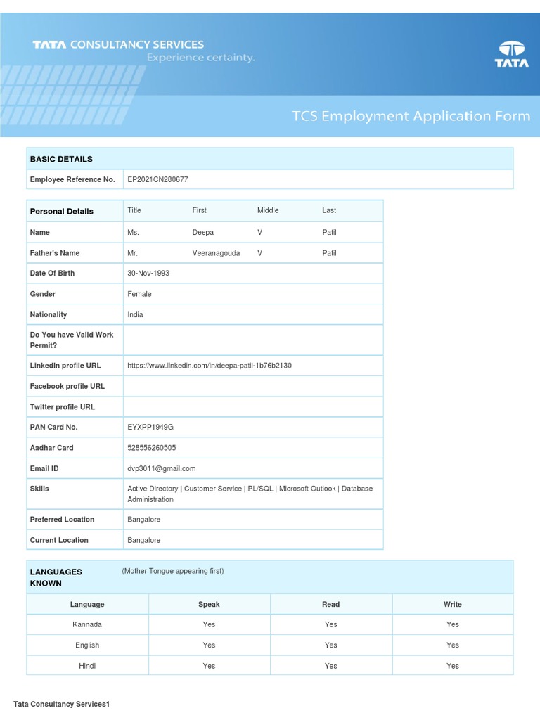 Tcs Application Form | Download Free PDF | Background Check | Justice